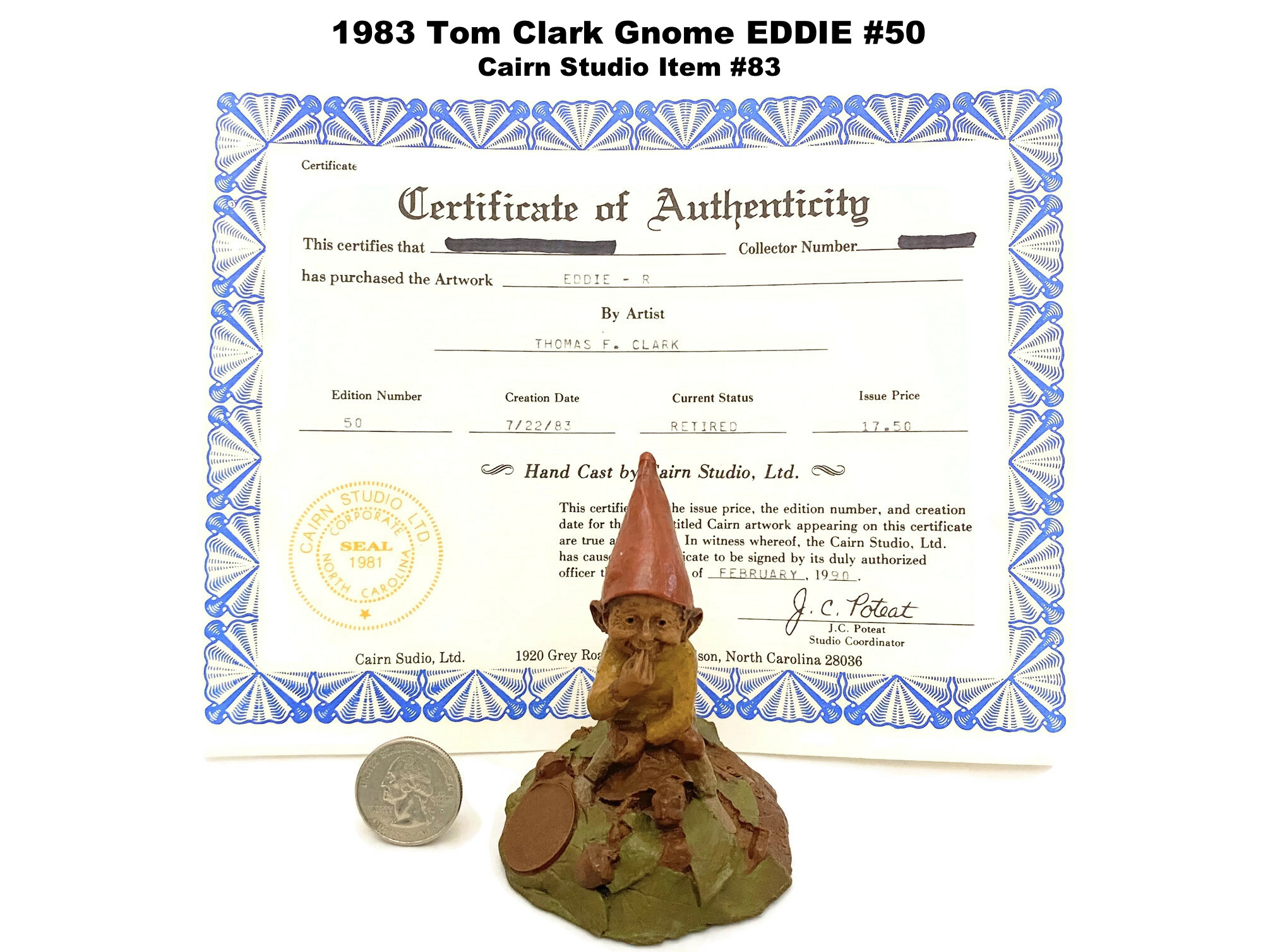 Tom Clark Gnome EDDIE #50 Pen Signed Cairn Studio Item #83 - Gnome Shoppe